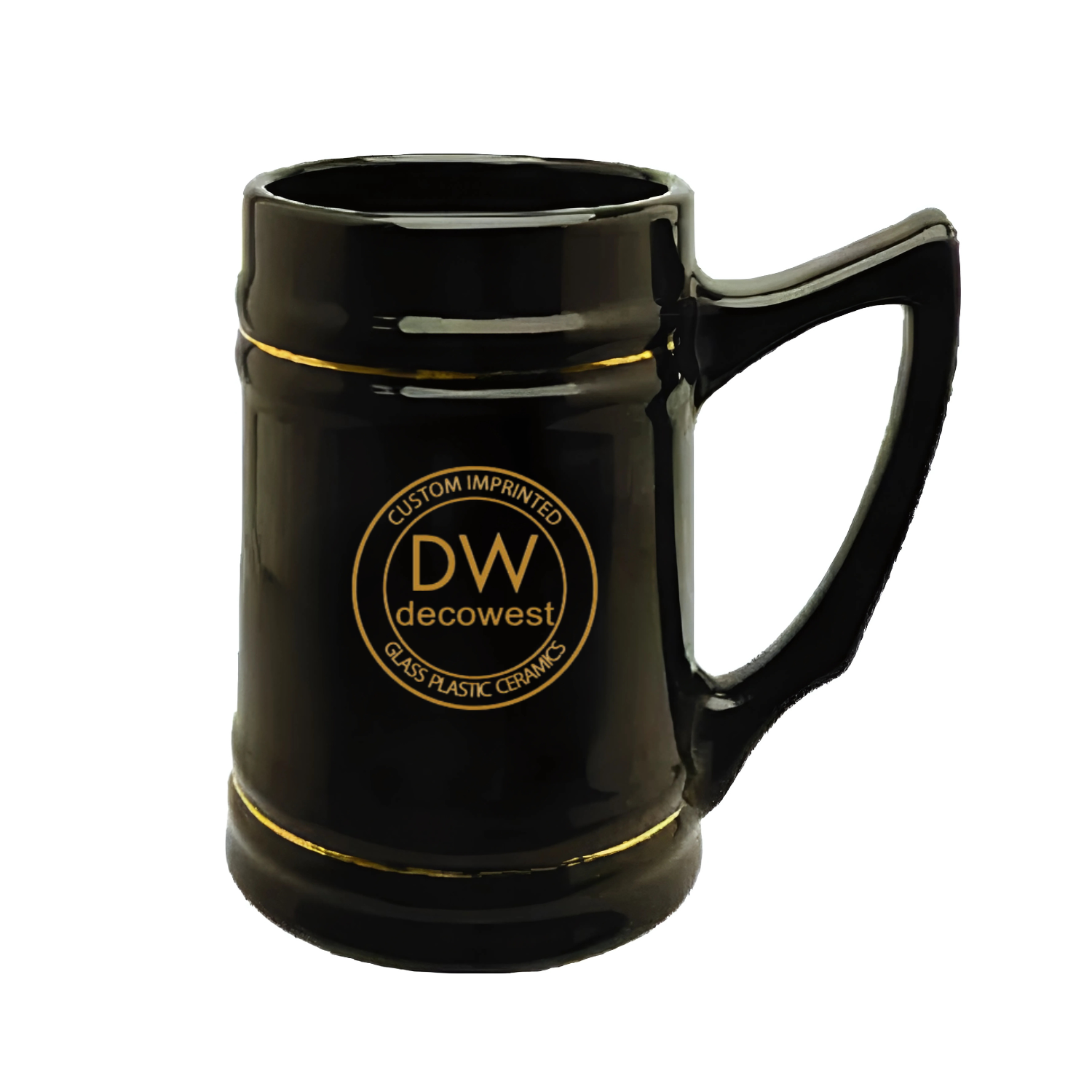 Ceramic Beer Stein 7186 – 24 oz Black with Gold Bands – Deco West, Inc.